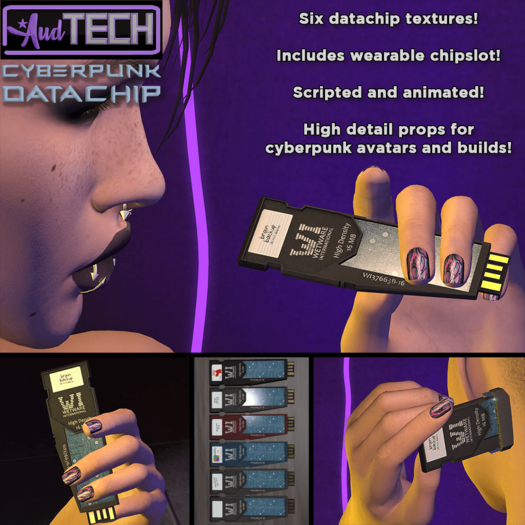 Second Life Marketplace - AudTech Cyberpunk Datachip w/ Chipslot (scripted and animated)